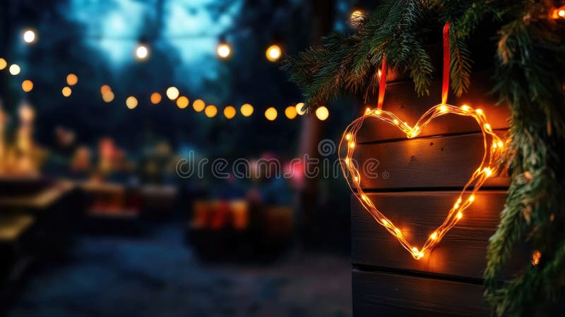 Heart-shaped String Lights Decorate Outdoor Romantic Evening Stock ...