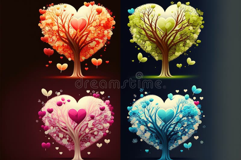 Heart Shaped Stylized Trees with Colorful Leaves. Generative AI Stock ...
