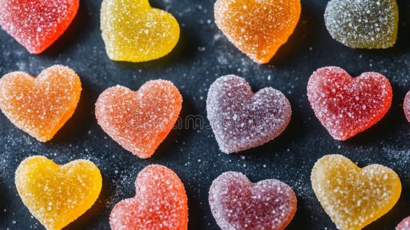 Heart Shaped Sugar Candies Multicolored on Black Background Flat Lay Tabletop Stock Illustration ...