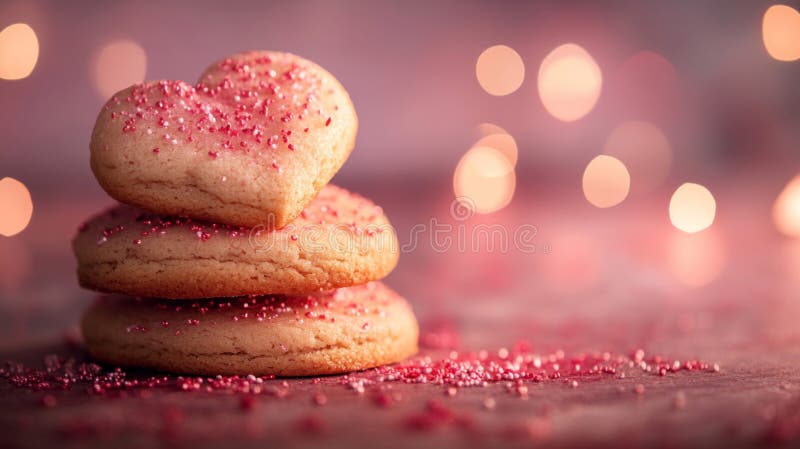 Heart Shaped Sugar Cookies Stacked Festive Background Stock ...