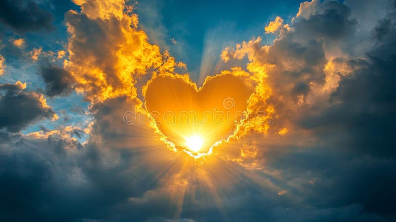 Heart Shaped Sunset Cloud Illuminates the Sky Stock Illustration ...
