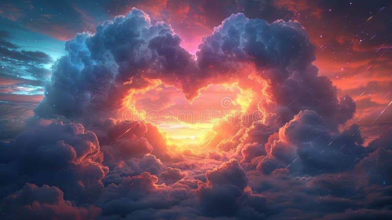 Heart-shaped Sunset in Clouds - Generative Ai Stock Illustration ...
