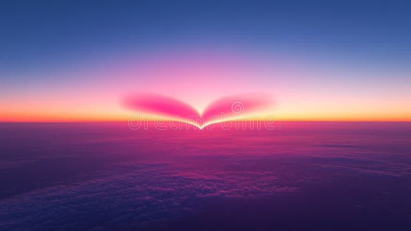 Heart Shaped Sunset Over Cloud Sea Stock Illustration - Illustration of ...