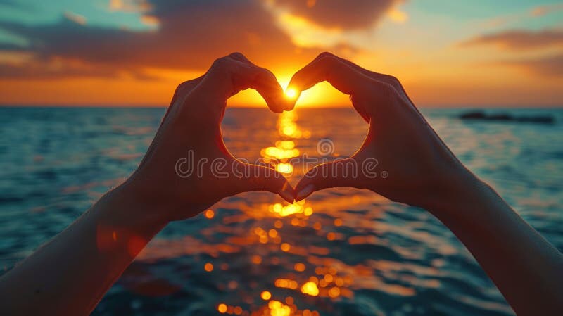 Heart Shaped Sunset Over the Ocean Stock Illustration - Illustration of ...