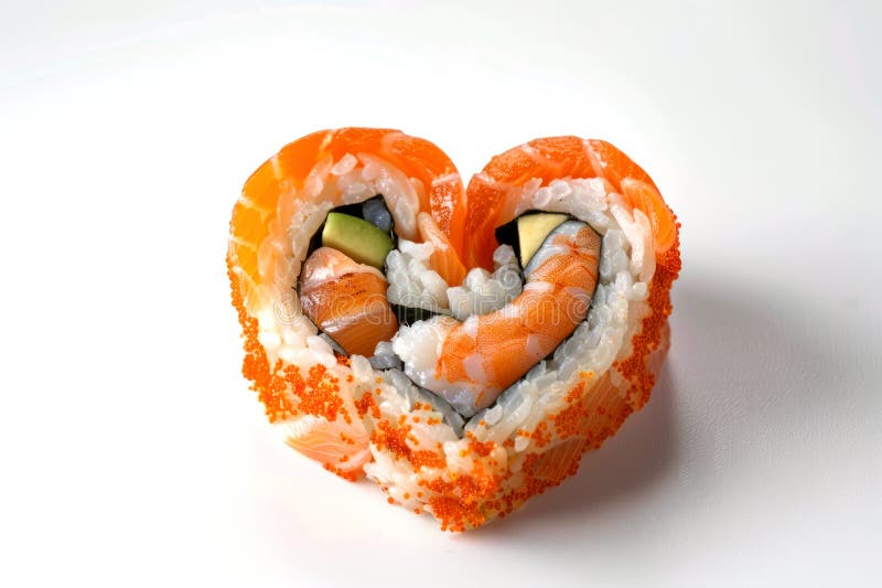 Heart-shaped Sushi Creation with Salmon and Avocado, Garnished with ...