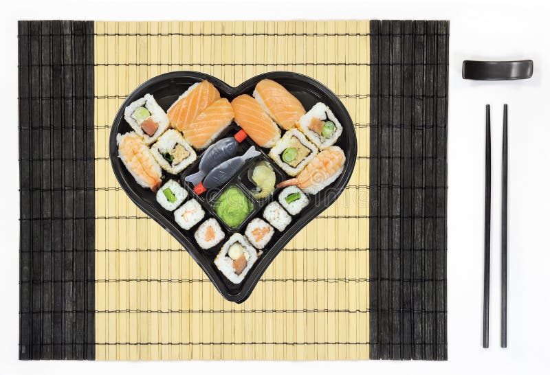 Heart Shaped Sushi Plate on Tablemat Stock Photo - Image of shaped ...