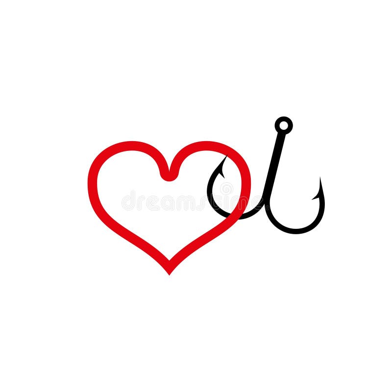 Heart Shaped Symbol Linked with a Fishing Hook Unique Modern Design ...