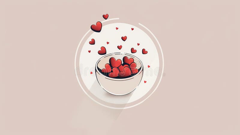 Heart-shaped Symbols Overflowing from a Bowl in Minimalist Design Stock ...