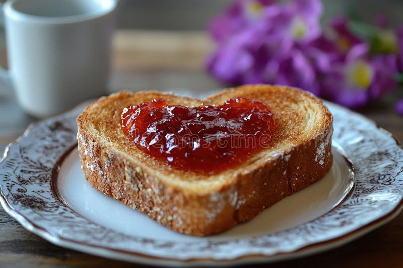 Heart-shaped Toast with Cherry Jam Stock Illustration - Illustration of ...