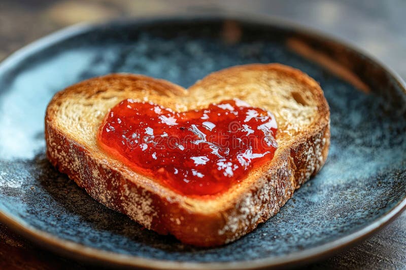 Heart-shaped Toast with Cherry Jam Stock Illustration - Illustration of ...