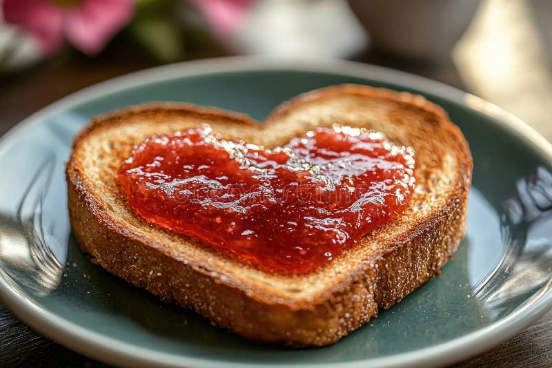 Heart-shaped Toast with Cherry Jam Stock Illustration - Illustration of ...