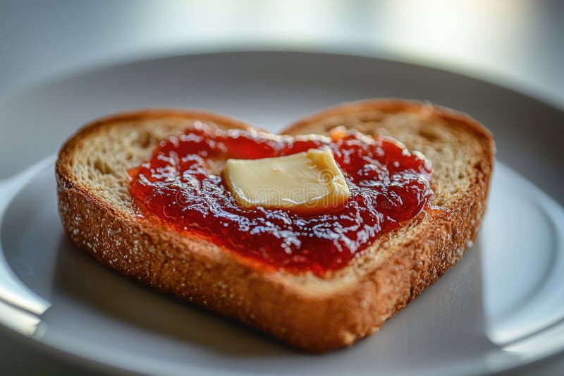 Heart-shaped Toast with Cherry Jam Stock Illustration - Illustration of ...