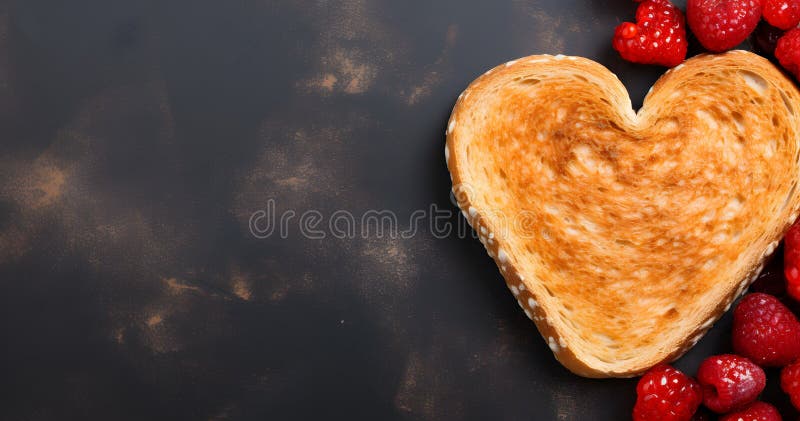 Heart-shaped Toast and Raspberries Create a Romantic Breakfast Scene on ...