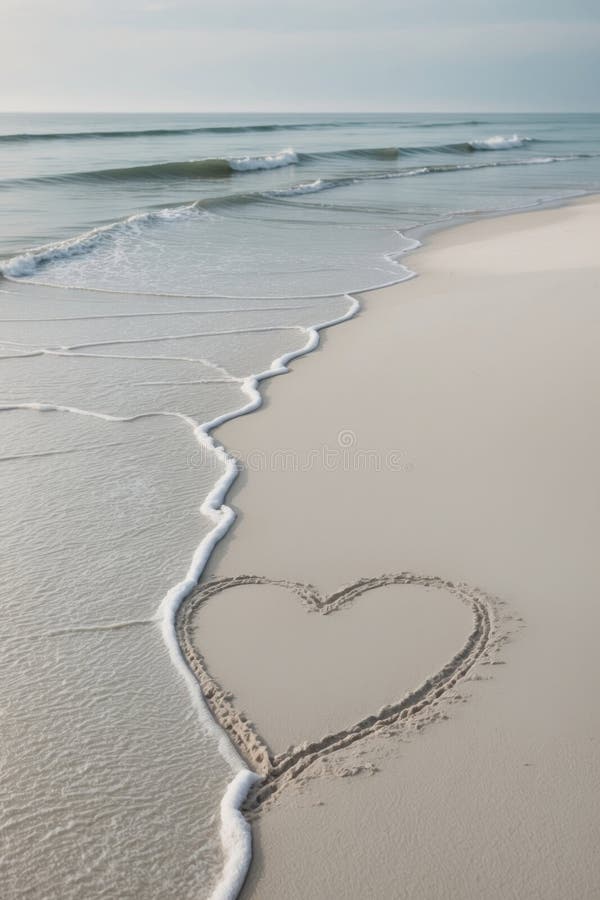 Heart Shaped Trace in the Sand with Approaching Waves Symbolizing ...