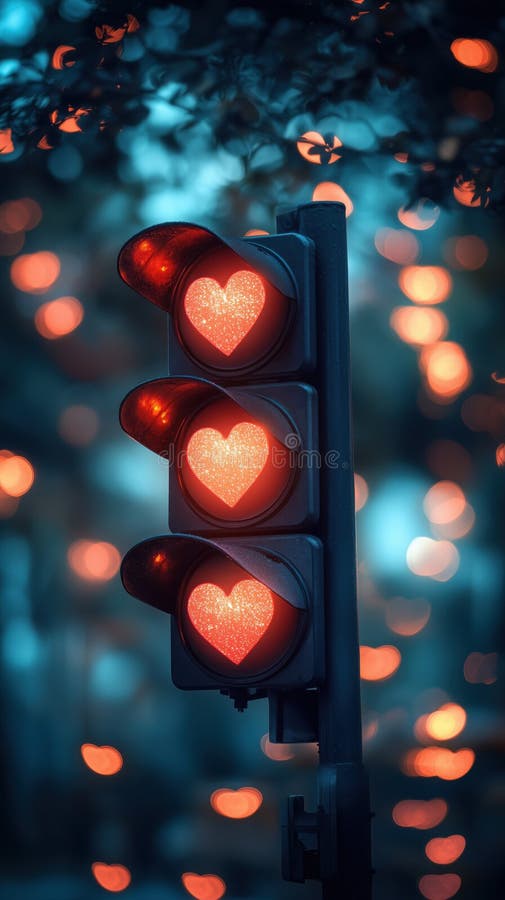 Heart Shaped Traffic Lights Glowing Red Create Romantic Atmosphere ...