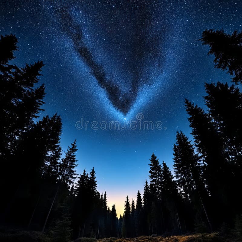 A Heart Shaped Trail of Stars in the Night Sky Over a Forest Stock ...