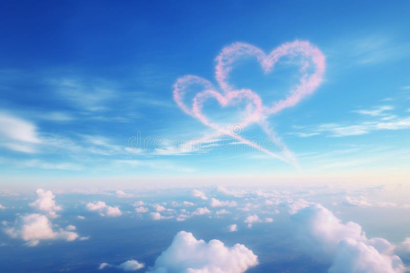 Heart-shaped Trails of Airplane in Blue Sky. AI Generated Stock ...