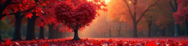 Heart Shaped Tree Ablaze with Red Autumn Leaves, Fiery, Branch, Ruby ...