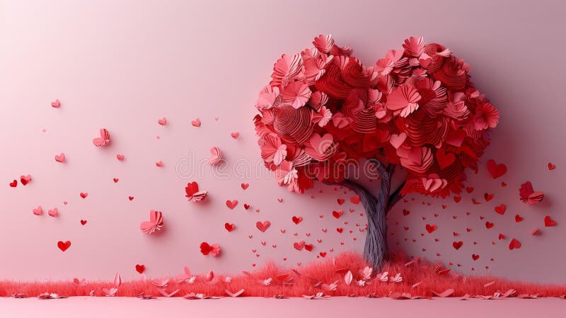 Heart-shaped Tree with Butterflies - Generative Ai Stock Illustration ...