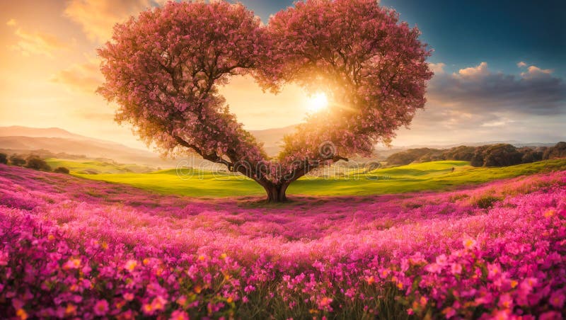Heart-shaped Tree, Flowers, Beautiful Nature Landscape Blossom Stock ...