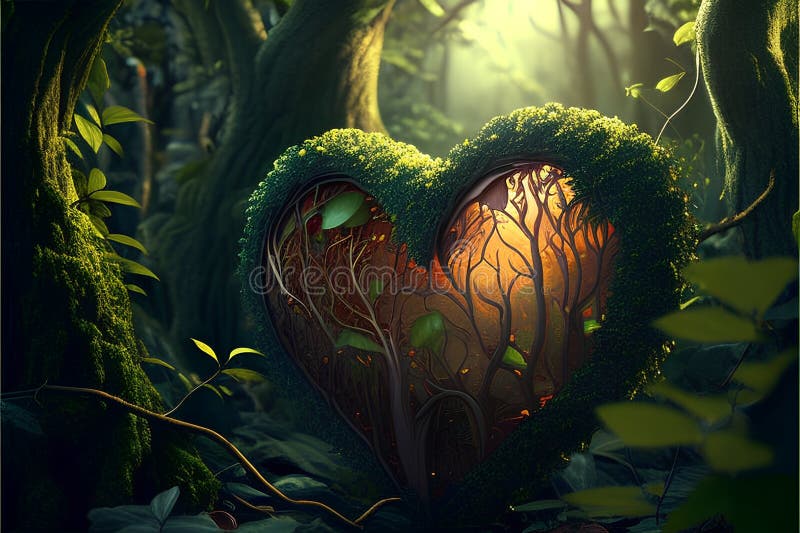 Heart Shaped Tree in the Forest. 3D Render. Fantasy Stock Illustration ...