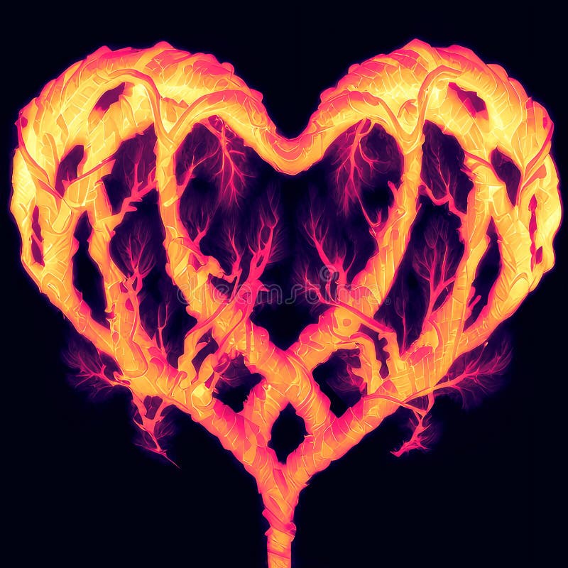 Heart Shaped Tree Glowing Lit Heart of Fire Stock Illustration ...