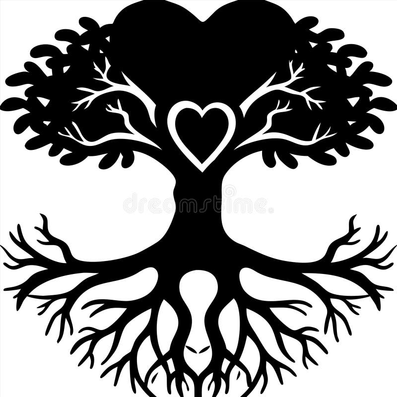 Heart Shaped Tree of Life Silhouette with Roots and Branches for ...