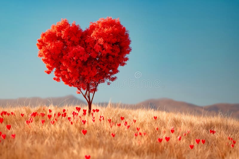 A Heart Shaped Tree in the Middle of a Field of Red Hearts. Generative ...