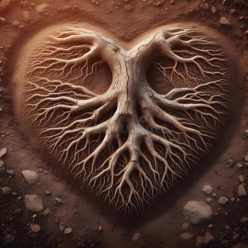 A Heart-shaped Tree Root Emerges from the Dry Earth, Symbolizing Deep ...