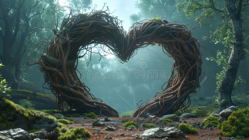Heart-shaped Tree Roots in a Mystical Forest Stock Illustration ...