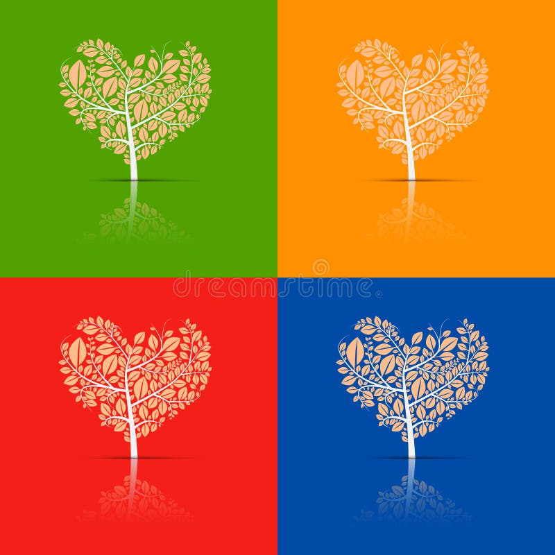 Heart-Shaped Tree Set stock vector. Illustration of wallpaper - 40895191