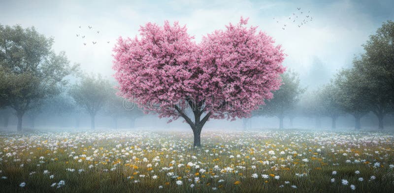 A Heart-shaped Tree in a Spring Meadow Symbolizes Valentine S Day Love ...