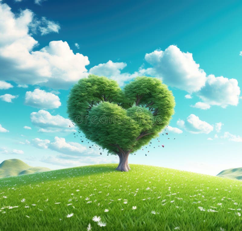 Heart-shaped Tree on a Sunny Meadow Stock Image - Image of bright, love ...