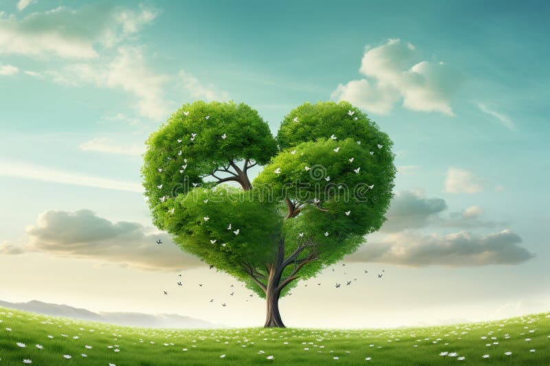 Heart-shaped Tree on a Sunny Meadow Stock Photo - Image of green ...