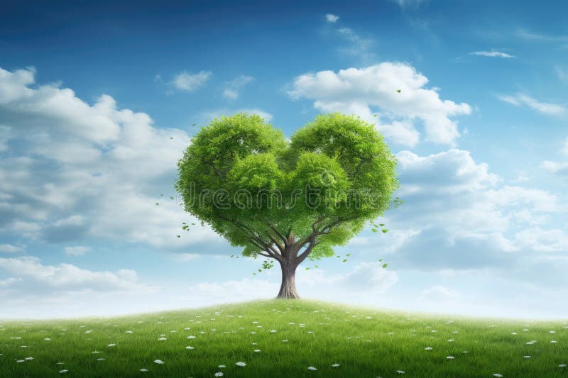 Heart-shaped Tree on a Sunny Meadow Stock Photo - Image of field ...