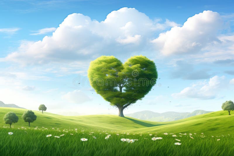 Heart-shaped Tree on a Sunny Meadow Stock Photo - Image of environment ...