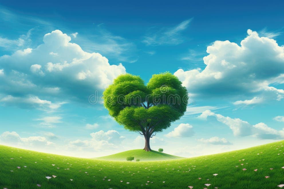 Heart-shaped Tree on a Sunny Meadow Stock Image - Image of outdoors ...