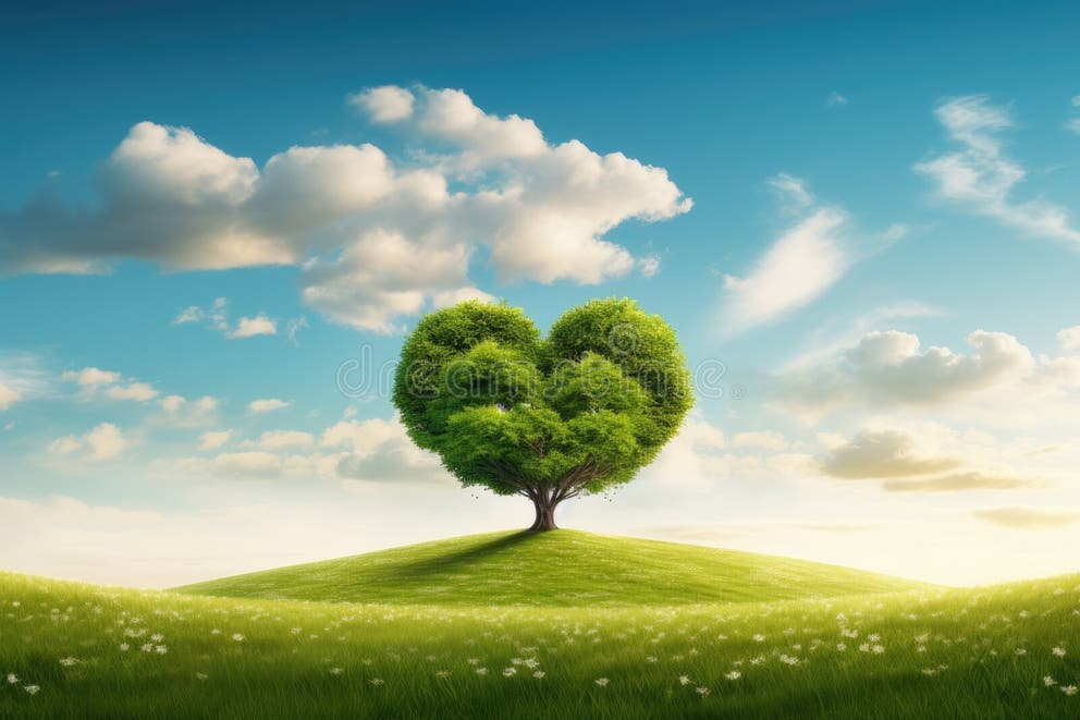 Heart-shaped Tree on a Sunny Meadow Stock Photo - Image of serene ...