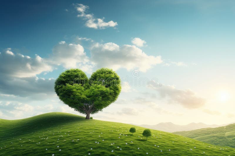 Heart-shaped Tree Under Cloudy Sky Stock Illustration - Illustration of ...