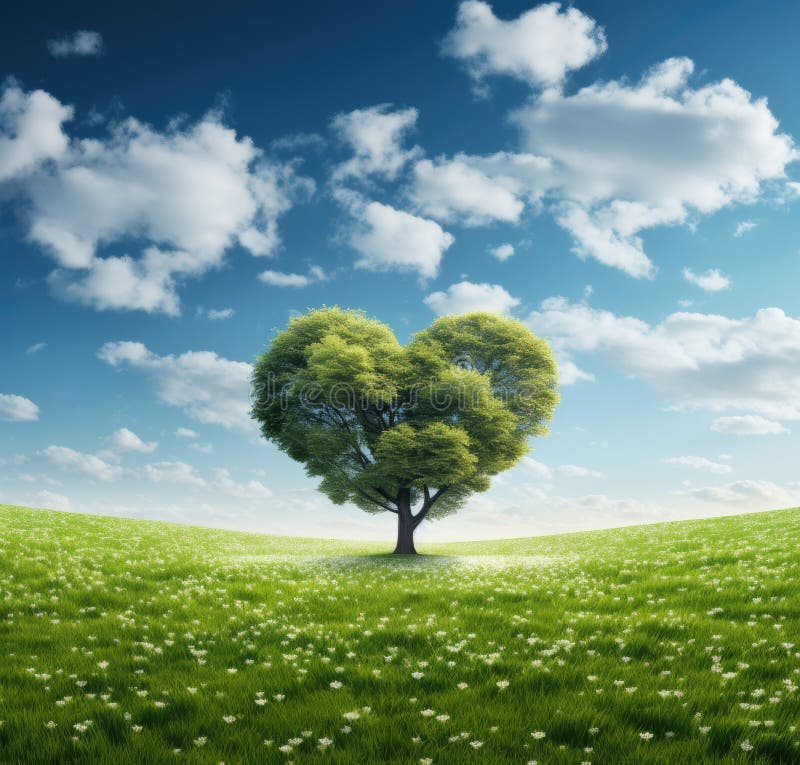 Heart-shaped Tree Under Cloudy Sky Stock Illustration - Illustration of ...