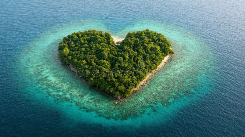 Heart Shaped Tropical Island Paradise Stock Illustration - Illustration ...
