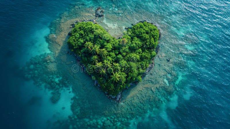 A Heart-shaped Tropical Island Paradise in the Open Ocean Stock Image ...