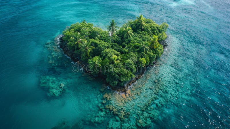 A Heart-shaped Tropical Island Paradise in the Open Ocean Stock Image ...