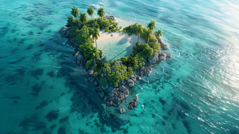A Heart-shaped Tropical Island Paradise in the Open Ocean Stock Photo ...