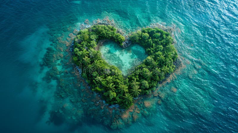A Heart-shaped Tropical Island Paradise in the Open Ocean Stock Photo ...