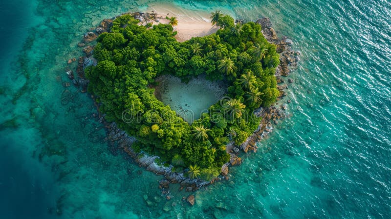 A Heart-shaped Tropical Island Paradise in the Open Ocean Stock Photo ...