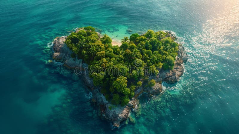 A Heart-shaped Tropical Island Paradise in the Open Ocean Stock Image ...