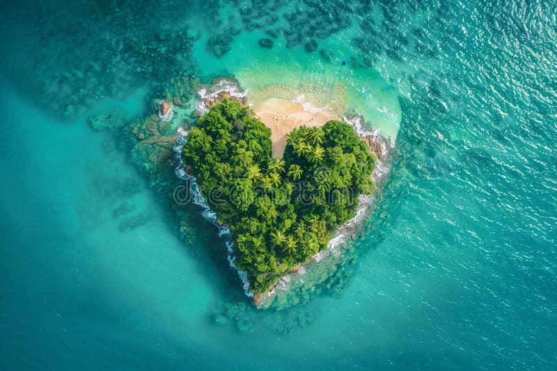 A Heart-shaped Tropical Island Paradise in the Open Ocean Stock Photo ...