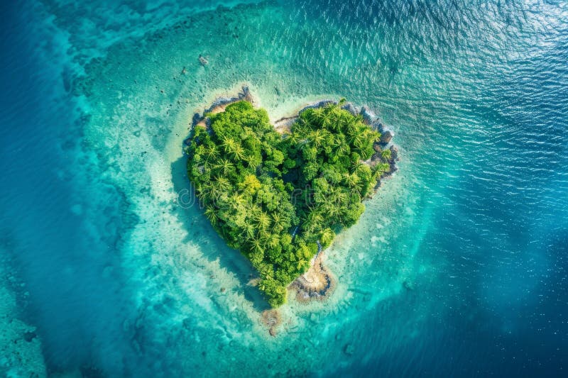 A Heart-shaped Tropical Island Paradise in the Open Ocean Stock Image ...