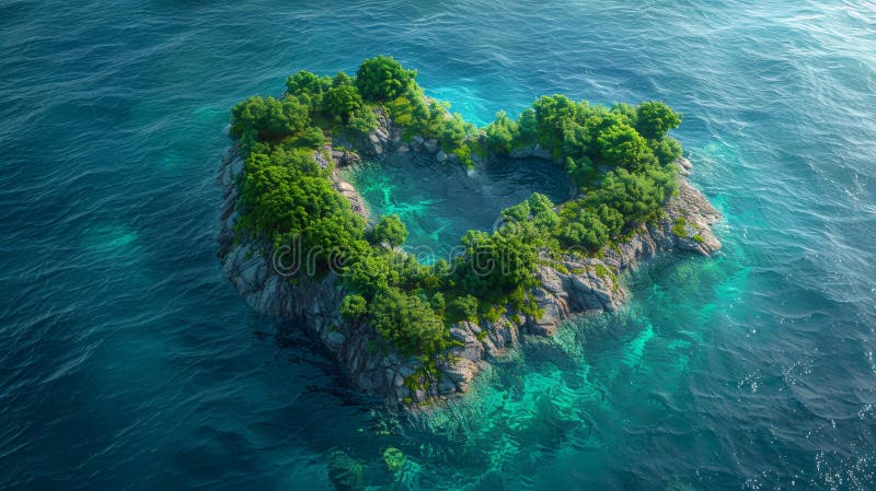 A Heart-shaped Tropical Island Paradise in the Open Ocean Stock Image ...